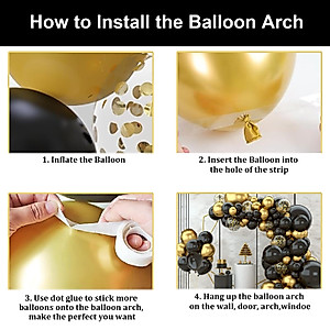 144pcs Black and Gold Balloons Arch Kit, Black Gold Confetti Balloons for Birthday Graduation Retirement anniversary Party Decorations Balloon Garland Kit for New Years Eve Decor