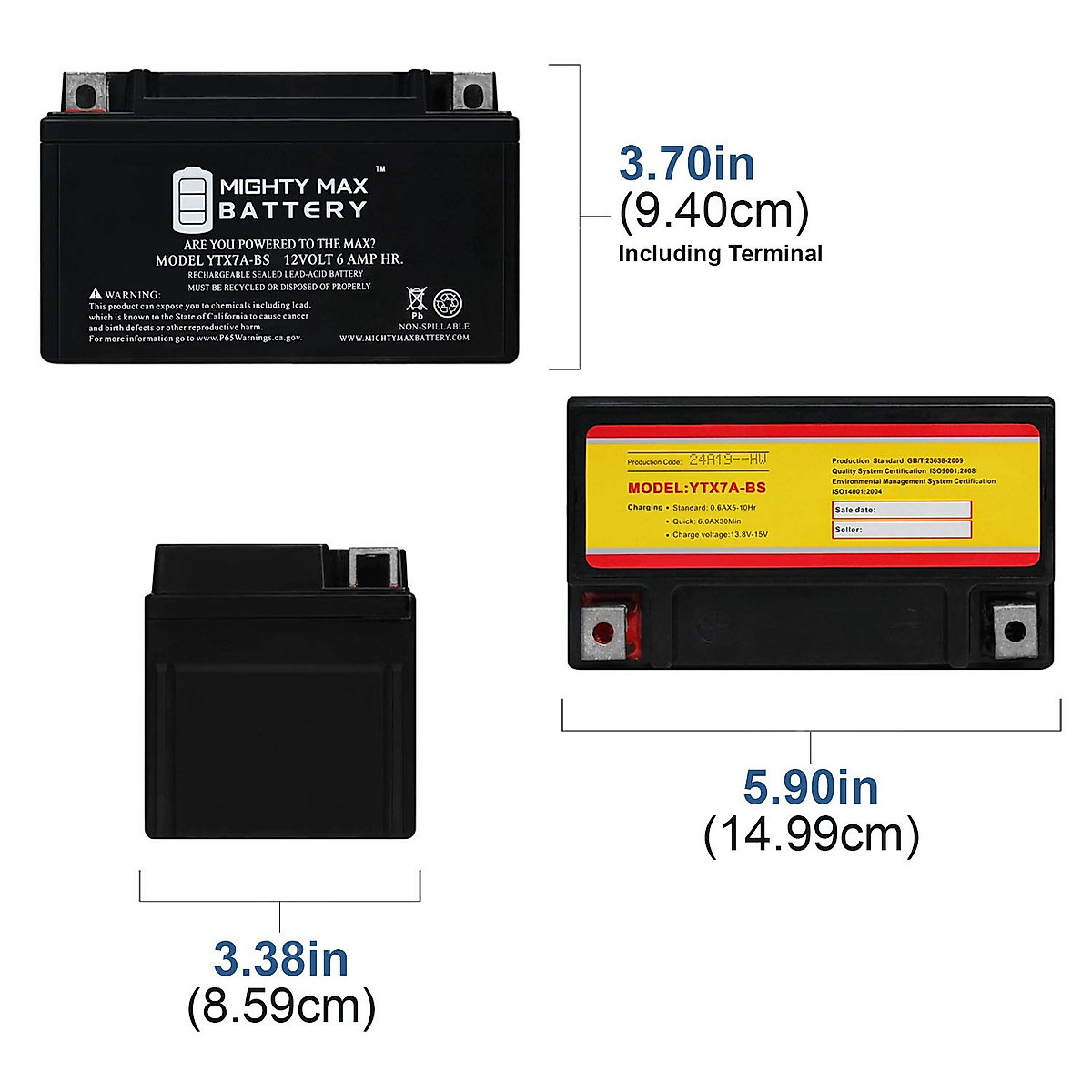 Mighty Max Battery YTX7A-BS Replacement Battery for Duralast Gold GSX7A