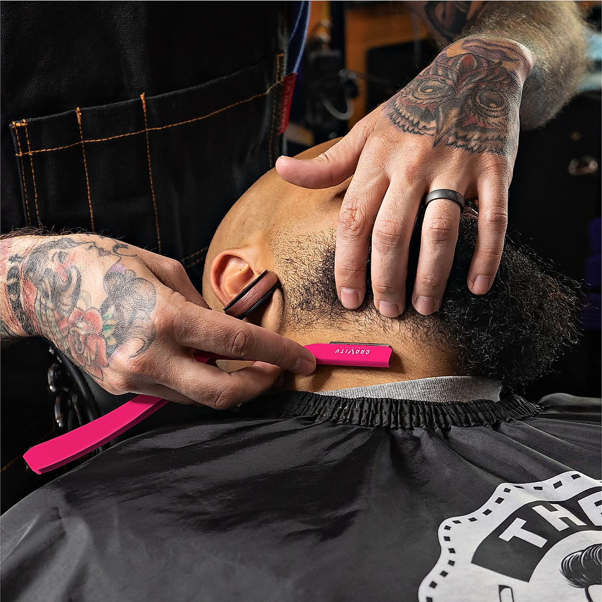 Professional Straight Razor Bundle - Stainless Steel Straight Edge Razor with 20 Gravity Premium Blades (Mystique, Panthera)