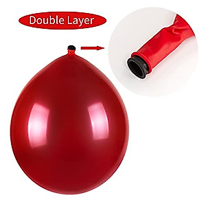 50pcs Chrome Metallic Red Balloons, 12inch Ruby Red Double Layer Latex Balloons,Chrome Dark Red For Wedding, Graduation, Baby Shower Decorations (with 2 Red Ribbon)