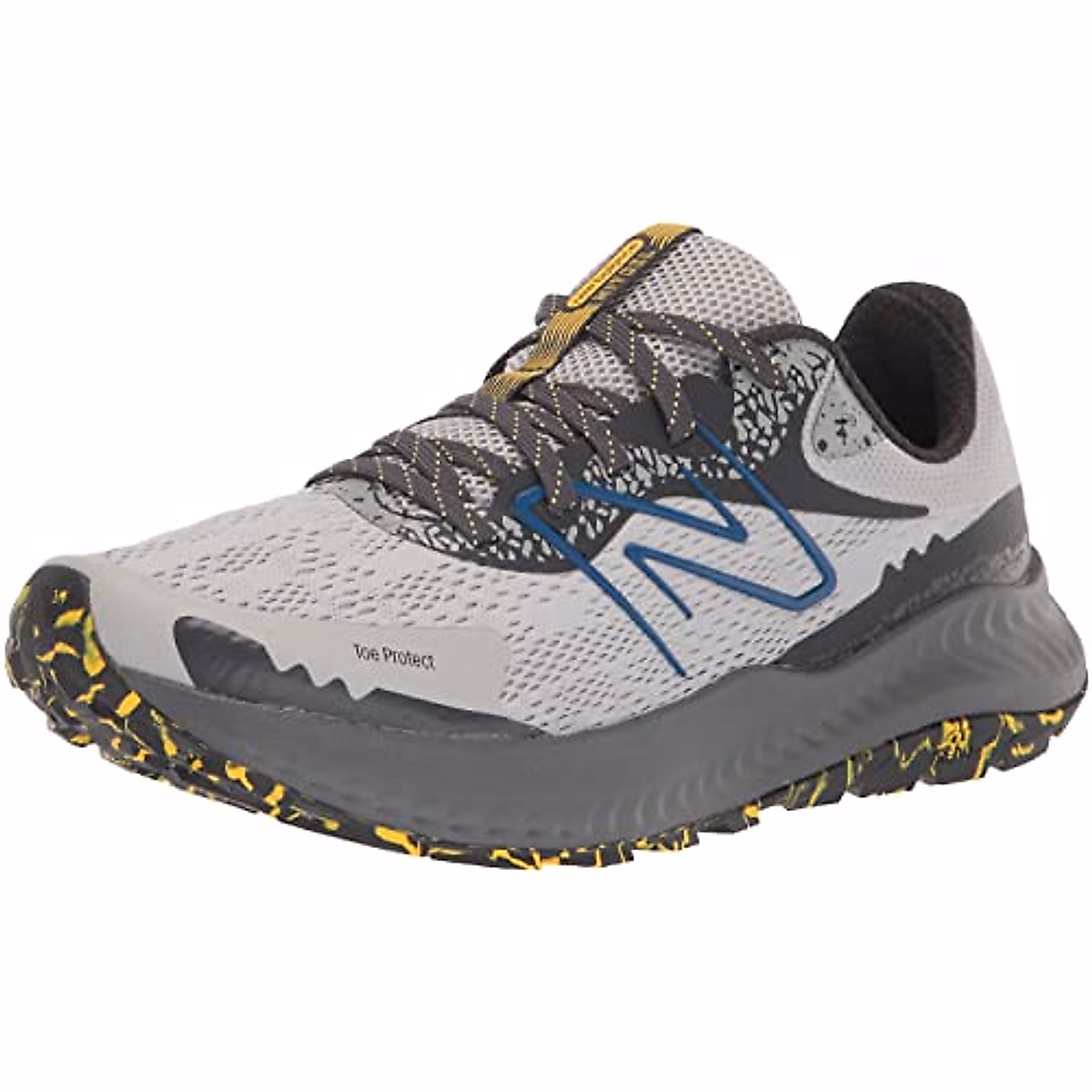 New Balance Men's Dynasoft Nitrel V5 Trail Running Shoe, Rain Cloud/Phantom/Egg Yolk, 10 X-Wide