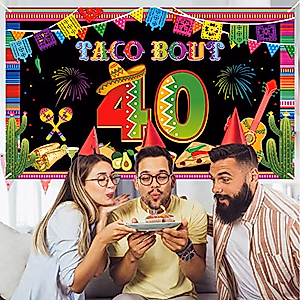 Taco Bout 40th Birthday Banner Backdrop Decorations for Men Women, Happy 40 Fiesta Mexican Cactus Birthday Party Supplies, Fiesta Mexican Theme 40 Year Old Poster Background Photo Booth Props Decor