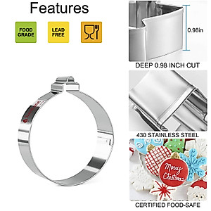 KAISHANE Christmas Cookie Cutters - 5 Pieces -Christmas Ornament,Light bulb,Round Cookie Cutters