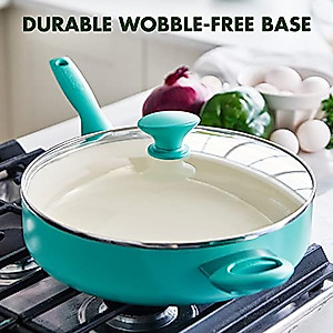 GreenPan Rio Healthy Ceramic Nonstick 5QT Saute Pan Jumbo Cooker with Helper Handle and Lid, PFAS-Free, Dishwasher Safe, Turquoise