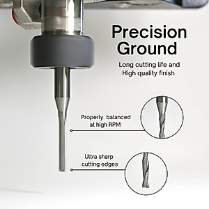ROUTYBITS - 1/8 Diameter, Up Cut Bit, 1/4 in Dia Shank, 3/4 inch Cut Length, Solid Carbide, Spiral Endmill, CNC Router Bits