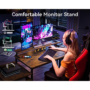 AODK L Shaped Desk with 6 Drawers & Power Outlet, 72 Inch Computer Desk with File Drawer & Printer Storage Shelves, Reversible Desk with Monitor Shelf for Home Office, Rustic Brown