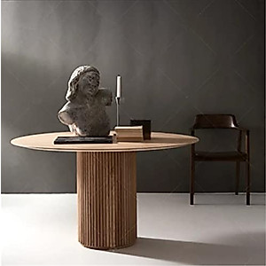 NIUYAO Round Solid Wood Dining Table Natural, 39.5" W Circular Tabletop for Dining Room Kitchen Leisure Coffee Table