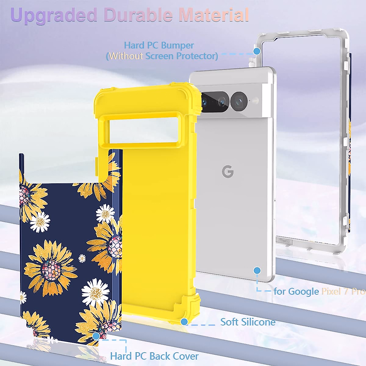 Fingic Pixel 7 Pro Case, Heavy Duty Protection, Sunflower Design, Yellow, for Google Pixel 7 Pro