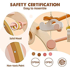 Tiny Land Baby Play Gym, Wooden Play Gym for Baby 0-6 Months, Wooden Baby Play Gym, Wood Play Gym, Wooden Baby Toys 0-9 Months, Neutral Color