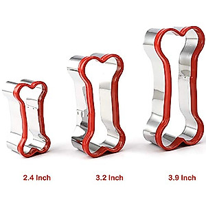 3 Pieces Dog Bone Cookie Cutters Set, Dog Treats Cookie Cutter, Dog Bone Shapes Cutters, Homemade Dog Biscuit Treats Cutters, Coated with Soft PVC for Protection, 2.4" 3.2'' 3.9''