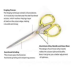SMAROICE 2-Pack （6.2" & 5.4"）Gold Scissors for Office Stainless Steel Office Scissors for desk, Multipurpose Scissors for Home Office School