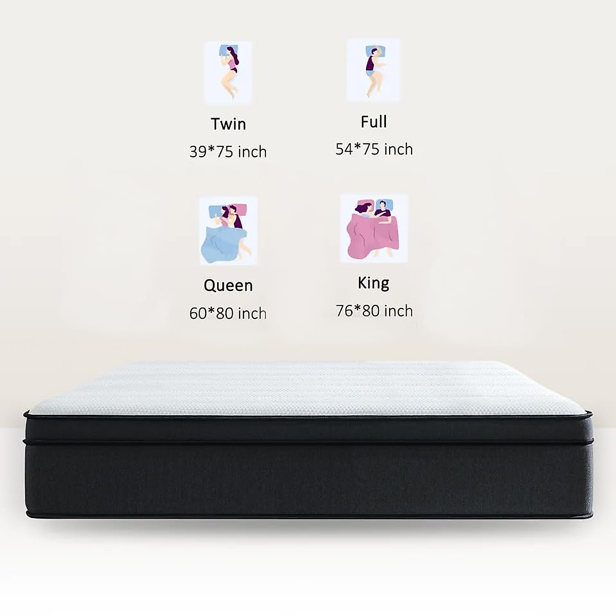 MRH Mattress 12 Inch Gel Memory Foam Twin Size Mattress in a Box Strong Edge Support with Individually Pocket Springs Medium Firm Hybrid Mattress CertiPUR-US Certified White with Black Rim (Twin)