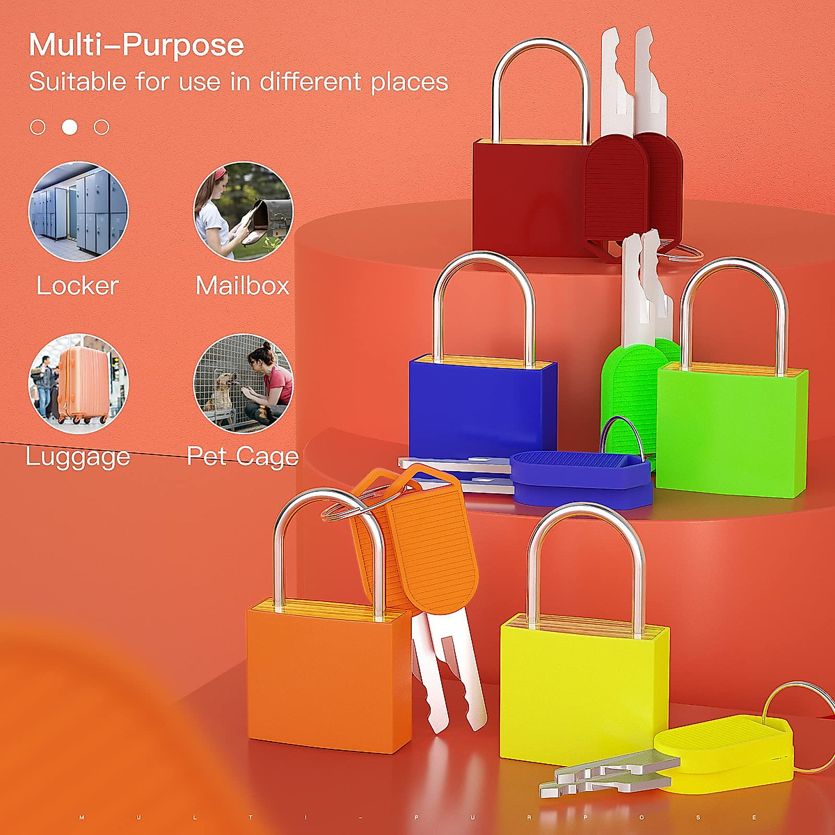 5Pcs Small Locks with Keys, Multicolor Luggage Locks ABS Plastic Covered Copper Keyed Padlock for Suitcase, Backpack, Gym Locker, Jewelry Box