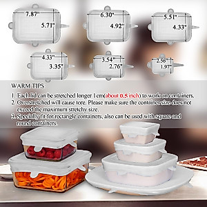 Adpartner 6PCS Rectangle Silicone Lids for Food Storage, Reusable BPA-free Silicone Stretch Lids in 6 Different Sizes to Fit Most Square and Rectangle Containers, Microwave Freezer Dishwasher Use Safe