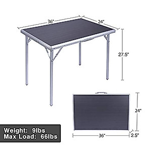 REDCAMP Aluminum Folding Table for Camping, Lightweight Portable Picnic Table with Collapsible Legs and Handle, Great for Outdoor Indoor, Gray 3ft