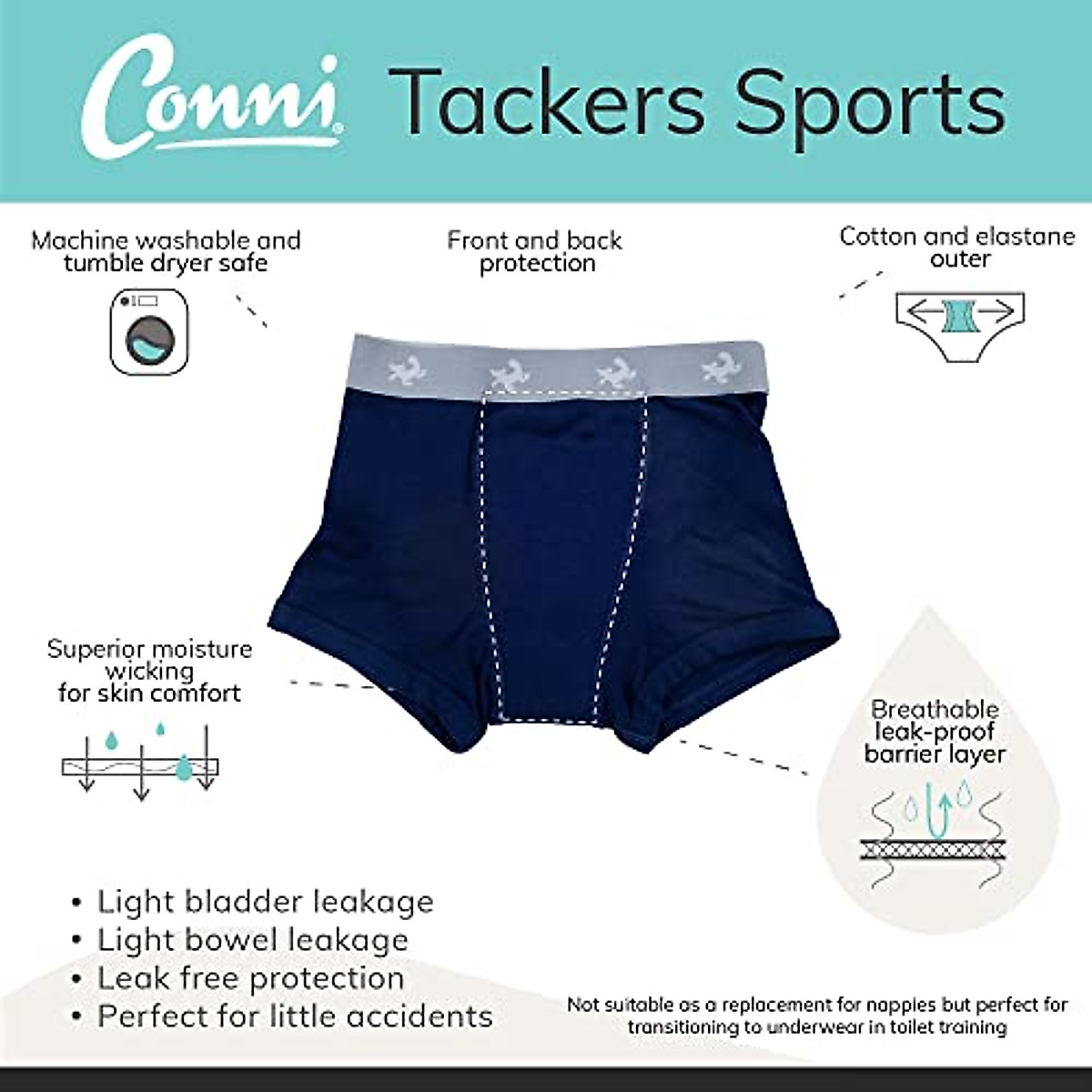 Conni Kids Training Boxer Pants | Soft Shorts Reusable Toddler Potty Training Underwear | Waterproof Easy Pull Up Youth Incontinence Navy Size 8-10