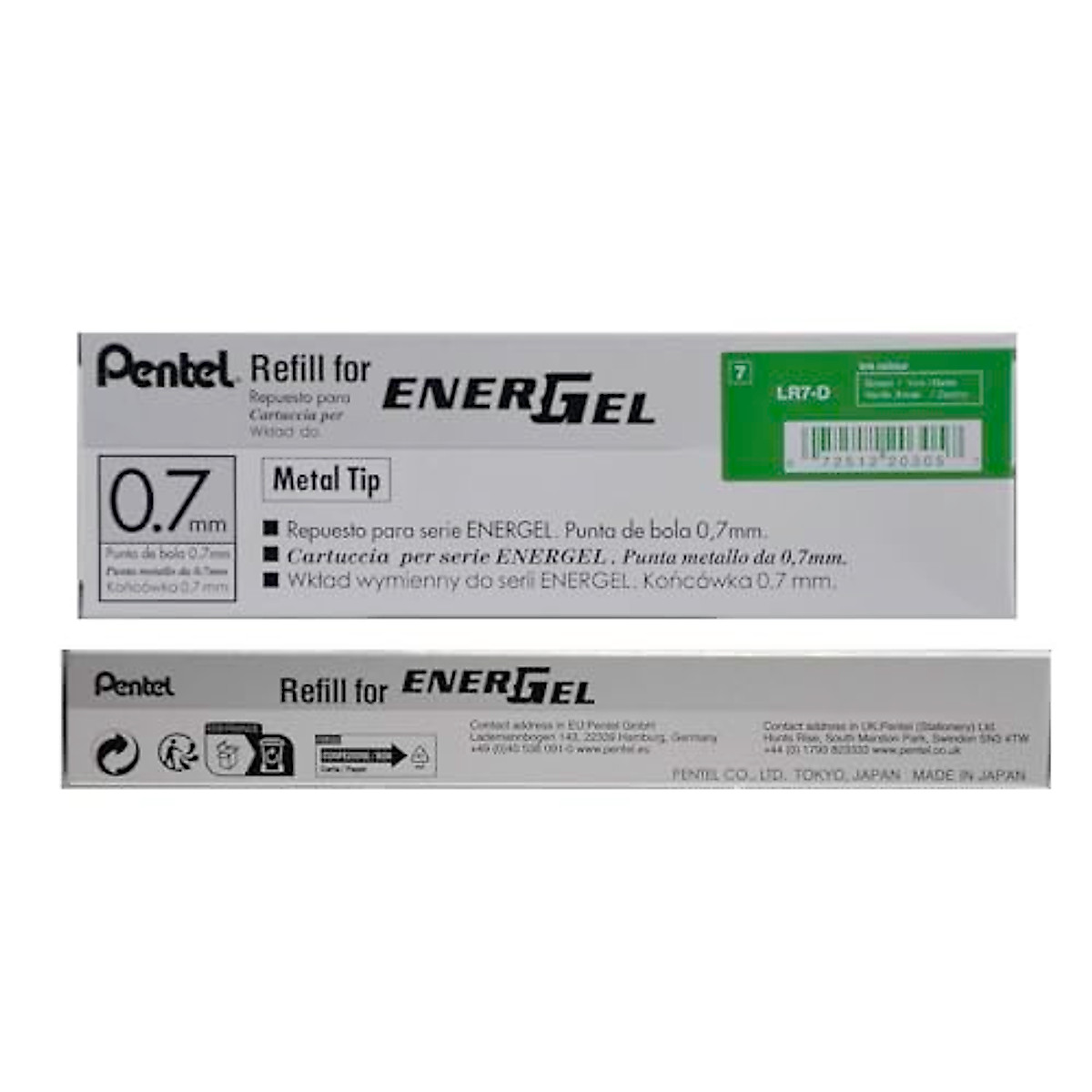 Pentel Refill Ink for BL57/BL77 EnerGel Liquid Gel Pen, 0.7mm, Metal Tip, Green Ink, Box of 12 (LR7-D-12)