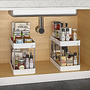2 Pack Under Sink Organizer,2 Tier Under Sink Organizers And Storage For Kitchen Bathroom,Under Sink Cabinet Organizer，Multi-purpose Stable And Sturdy Cabinet Countertop Organizer,White