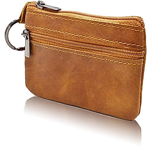 Women Genuine Leather Coin Pouch Zip Mini Purse Wallet Key Chain Double Zipper