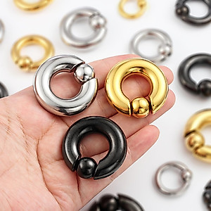 Casvort 2 PCS Gold Stainless Steel Piercing Captive Hoop Rings Tragus Ear Tunnels Ear Hanger Weight Gauges Body Jewelry 00g