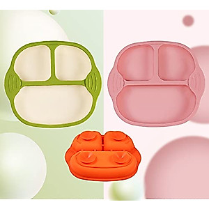 IDVVSSX Silicone Suction Plate for Toddler, Baby Plate with Suction, Kids Silicone Divided Plate, Adorable Baby Toddler Plate with Handles, Pink