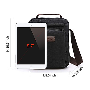 AMJ Small Canvas Messenger Bag, Crossbody Shoulder Bags Vertical Satchel Purse for Travel Work Business Men Women, Black