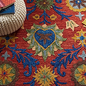 SAFAVIEH Blossom Collection 8' x 10' Red/Blue BLM563Q Handmade Floral Premium Wool Living Room Dining Bedroom Area Rug
