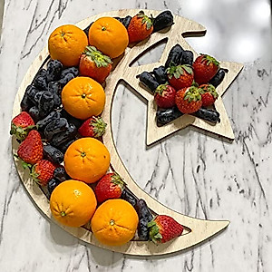Moon Star Dessert Tray Dining Table Carved Ornaments Dessert Tray Artifact Creative Wooden Ornaments Special Shape Eid Star Moon