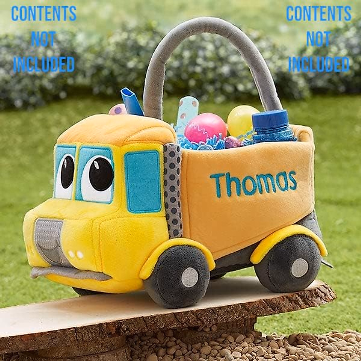 Personalization Universe Construction Truck Embroidered Plush Personalized Easter Basket, Baby's First Easter, Boys and Girls, Customized with Any Name