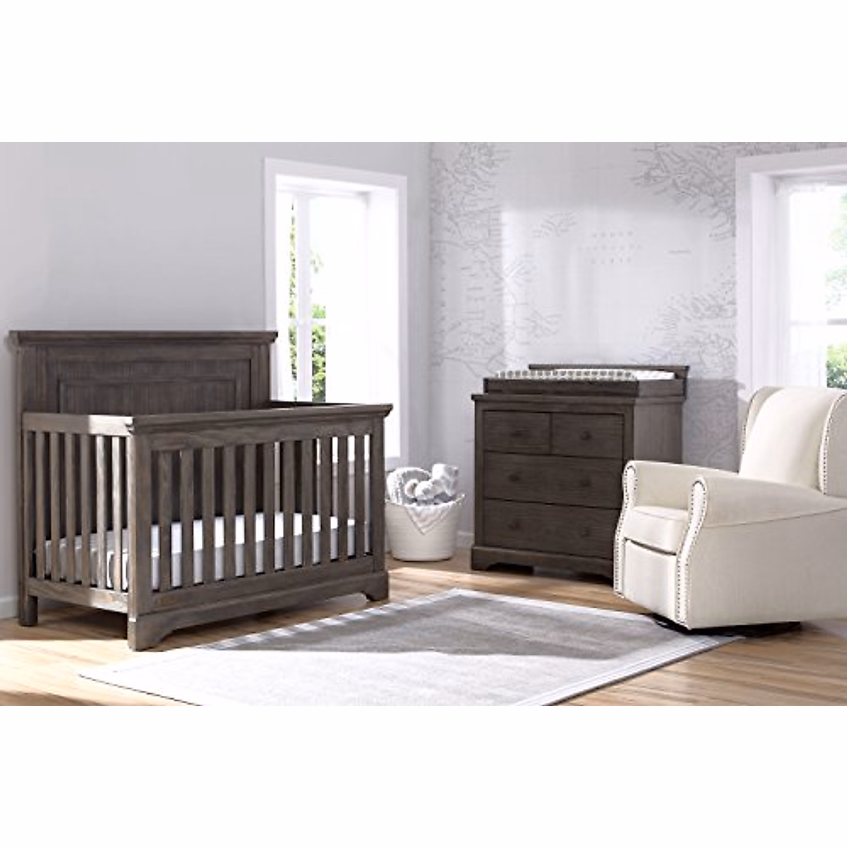 Simmons Kids SlumberTime Paloma 4-in-1 Convertible Baby Crib & Ultra Deluxe 2-in-1 Innerspring Crib and Toddler Mattress, Rustic Grey