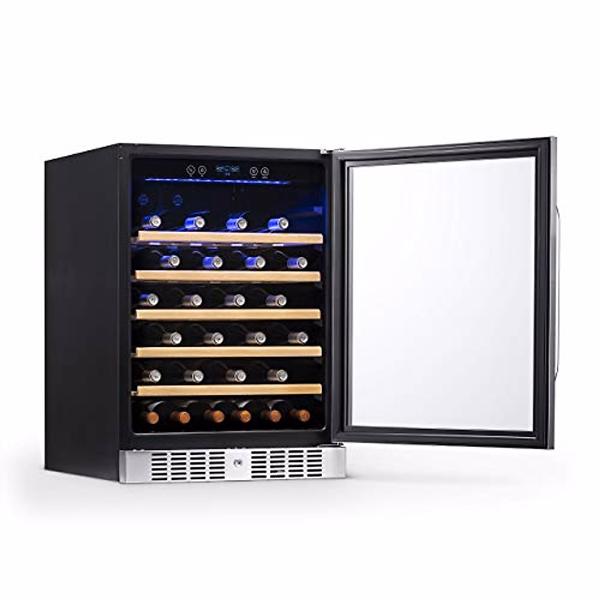 NewAir 24" Built-In 52 Bottle Compressor Wine Fridge in Stainless Steel with Precision Digital Thermostat and Premium Beech Wood Shelves