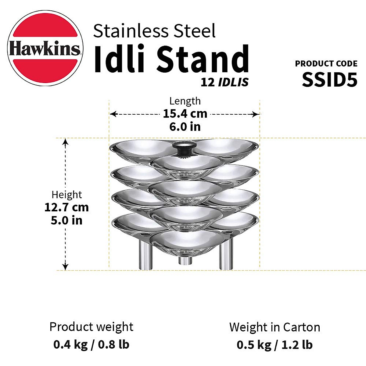 Hawkins Stainless Steel Idli Stand - 12 Idlis, (For 5 Litre and bigger Pressure Cooker), Silver (SSID5)