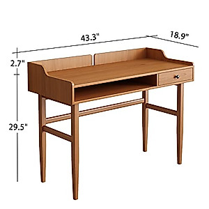 ukorua Mid Century Small Study Desk with Drawer/ 43" Cherry Desk/Modern Wood Walnut Desk/for Writing Home Computer Office with Open Storage Cubby/Vanity Desk for Small Space