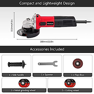 AVID POWER Angle Grinder, 7.5-Amp 4-1/2 inch Electric Grinder Power Tools with Grinding and Cutting Wheels, Flap Disc and Auxiliary Handle for Cutting, Grinding, Polishing and Rust Removal - Red