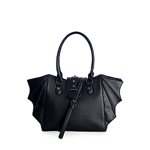 Lost Queen Women's Gothic Annabelle Bat Handbag Winged Crossbody Purse Black Shoulder Bag