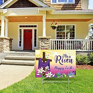 Easter Yard Sign Outdoor Decoration Happy Easter He is Risen Yard Sign Easter Lawn Signs Christian Holiday Party Yard Sign Easter Lawn Stake for Garden Yard Party Decorations Props (Bright Style)