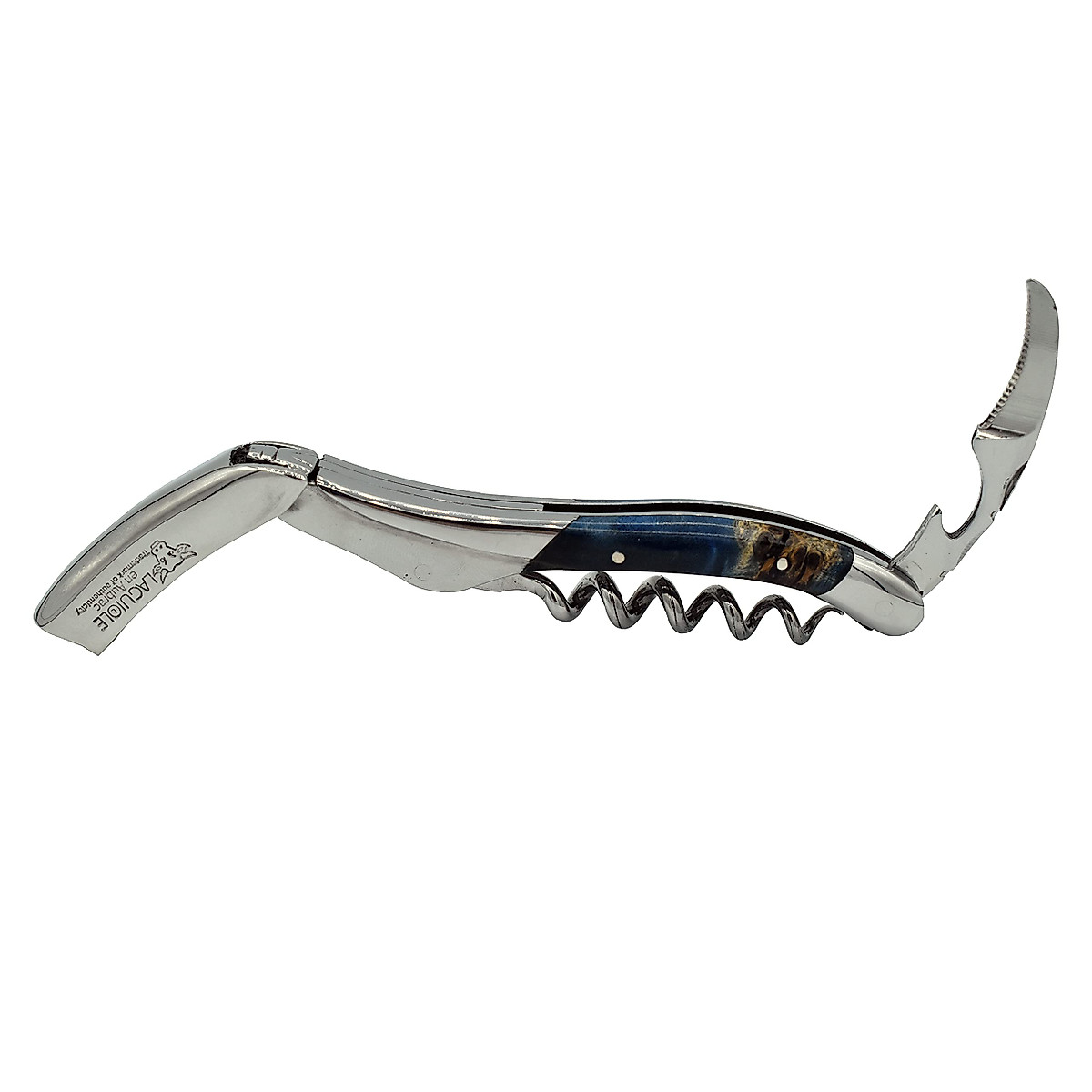 Laguiole En Aubrac Sommelier Waiter's Corkscrew, Stabilized Blue Poplar Burl Handle, Wine Opener With Foil Cutter & Bottle Opener, Polished Bolster