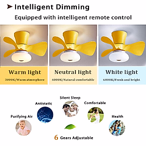 YUEGOO Kids Bedroom Ceiling Fan with Light Reversible with Remote Control 6 Speeds Led Dimmable Fan Ceiling Light 64W with Timer Modern Quiet Ceiling Fan Light