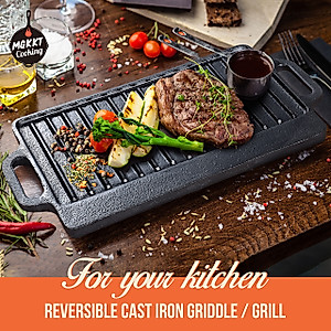 Cast Iron Griddle Plate 13 x 8 inch | Reversible Cast Iron Grill/Griddle Pan | Double Sided Stove Top Griddle On Single Burner | Pre-Seasoned Small Cast Iron Griddle 1 Piece