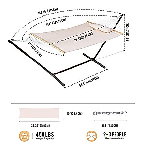 Lazy Daze Quilted Fabric Hammock with 12-Foot Stand, Double 2-Person Hammock with Pillow for Outdoor Outside Patio, Garden, Backyard, 450LB Capacity, Beige