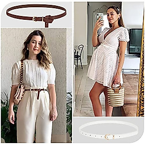 XZQTIVE 4 Pieces Women Thin Leather belt for Dress Pant Jeans Short Skinny Waist Belts With Gold Circle Buckle