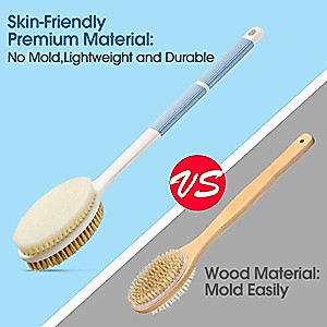 Back Scrubber Anti Slip Long Handle for Shower, Dual-Sided Back Brush with Stiff and Soft Bristles,Body Exfoliator for Bath or Dry Brush.