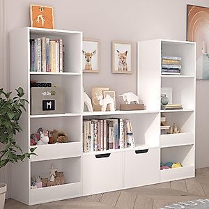 XINRONG 4 Tier Kids Bookshelf and Toy Storage, Castle Bookcase with Drawers, Reading Nook for Kids Toddler, Kids Toy Storage Organizer for Playroom, Nursery, Classroom, White