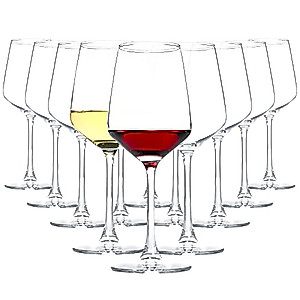 HAKEEMI Red/White Wine Glasses Set of 12, 12 oz Clear Wine Glasses with Stem, Dishwasher Safe