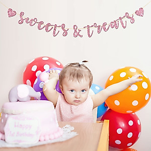 Talorine Sweets & Treats Banner, Bridal Shower, Engaged, Wedding Anniversary, Children Birthday Party Decorations (Pink Glitter)
