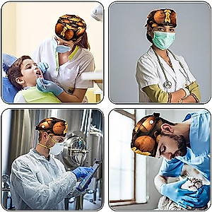 2Pcs Thanksgiving Acorn Nurses tie Back hat with Buttons,Sweatband Bouffant Hats,One Size