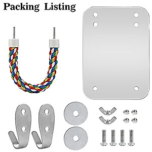 Bird Mirror for Cage with Parrot Rope Perch for Parakeet/Budgerigar/Lovebird/Canaries Stand