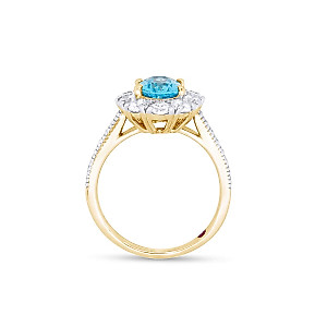 GEMVIO Collection 3 1/2 CT Cluster Halo Design, 6X8MM Oval Blue Topaz & Cubic Zirconia Ring 14k Yellow Gold Over Sterling Silver Engagement Wedding Promise Ring For Womens (3.50Cttw) Ring Size-7.5