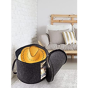 Hat Storage Box- 19" x 17.3" Foldable Felt Hat Box with Dustproof Lid for Beach Cowboy Hat- Large Round Hat Organizer Hat Boxes for Men Women Stuffed Animal Toy Clothes