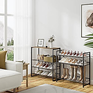 AEPOALUA Shoe Rack, 9-Tier Shoe Organizer, Tall Shoe Storage for Entryway, Closet, Garage, Large Shoe Rack Storage Organizer, Set of 2 5-Tier add 4-Tier Stackable Shoe Shelf, Industrial, Rustic Brown